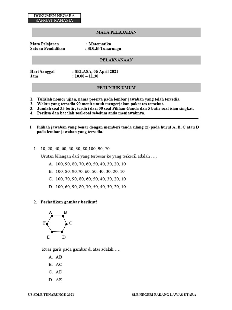 Soal Us MTK SDLB | PDF