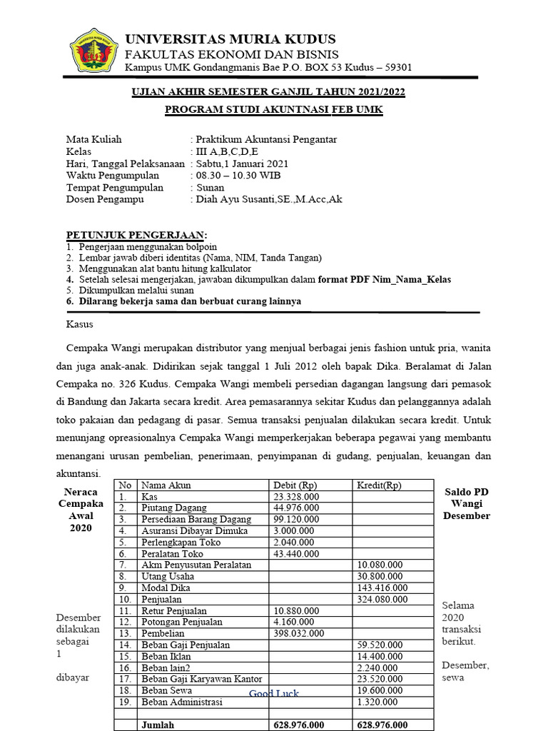 SOAL UAS Praktikum Akuntansi Pengantar | PDF