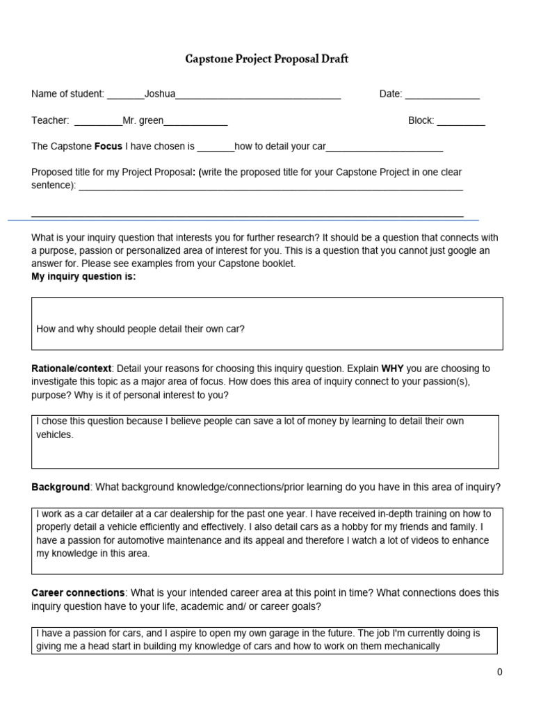 Edited - Capstone Project Proposal Draft Stud | PDF | Mentorship | Question