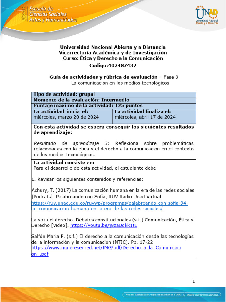 Guía de Actividades y Rúbrica de Evaluación - Unidad 2 - Fase 3 - La Comunicación en Los Medios ...