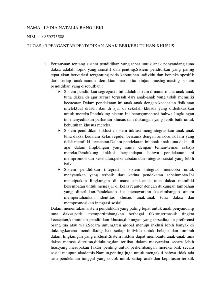 Tugas 3 PENGANTAR PENDIDIKAN ANAK BERKEBUTUHAN KHUSUS | PDF | Karier & Perkembangan ...