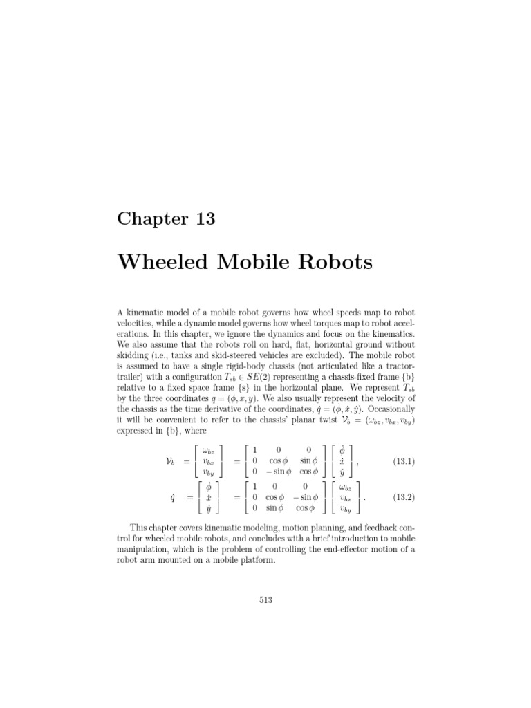 MR ch13 Wheeled Mobile Robots 230712 103723 | PDF | Kinematics | Euclidean Vector