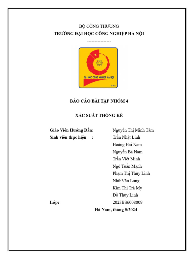 Báo cáo xác xuất thống kê - NHÓM4 | PDF