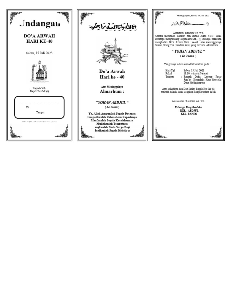 Undangan Doa Arwah Hari ke-40 | PDF