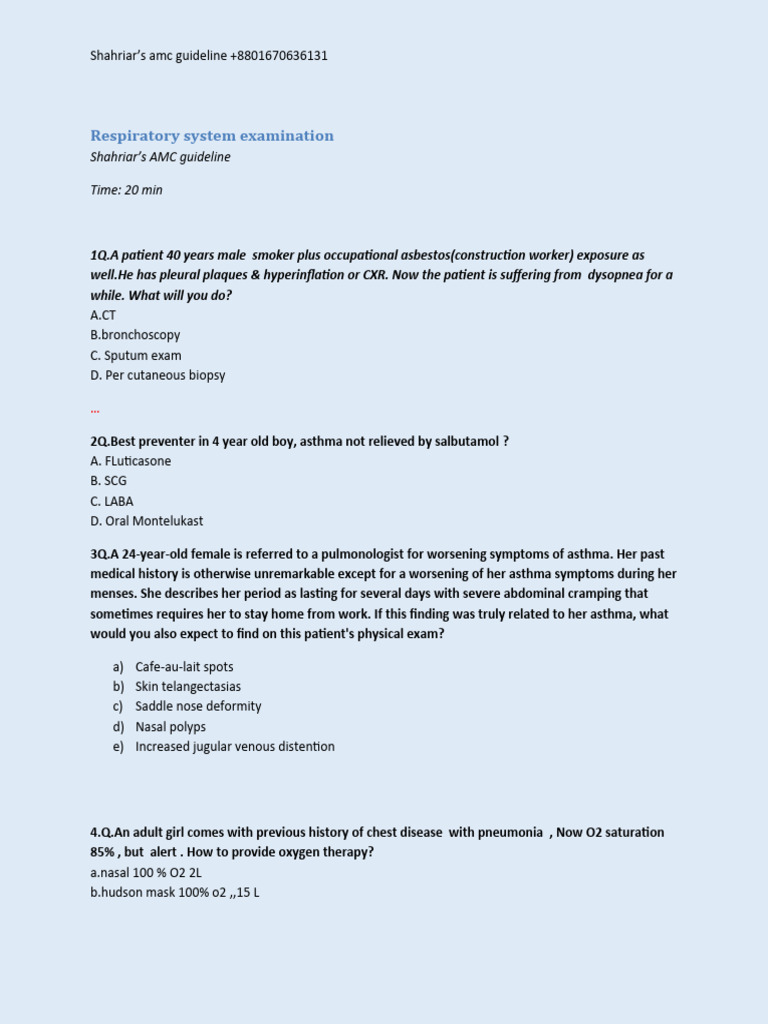 exam02 respiratory system questions | Download Free PDF | Asthma ...