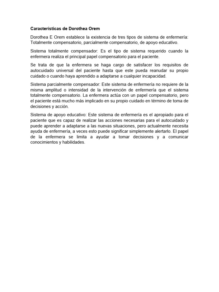 Explicación Características de Orem | PDF