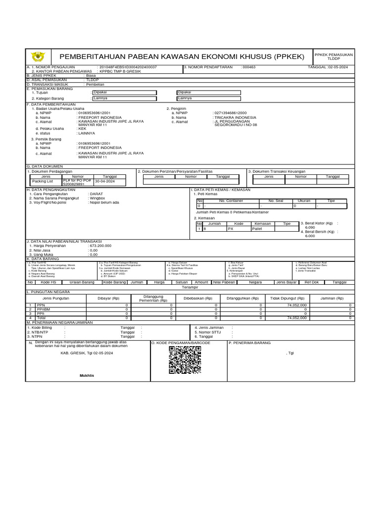 Final - PPKEK Domestic - PT Tricakra Indonesia - PO# 5200829891 - 03 MEI 2024 | PDF