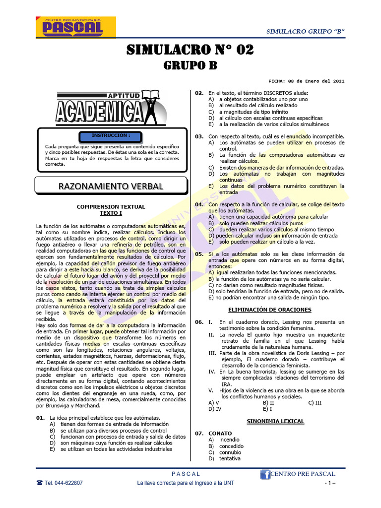 Simulacro 1 Area-B | PDF | Información | Glucólisis