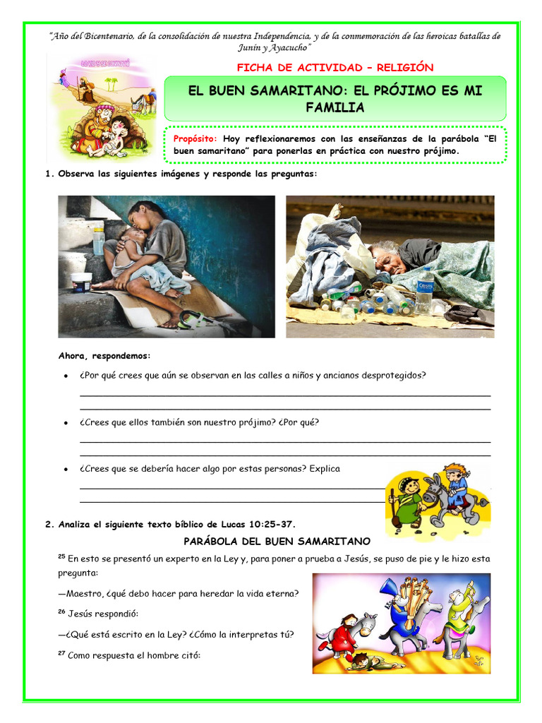 Ficha-Relig-El Buen Samaritano El Prójimo Es Mi Familia | PDF
