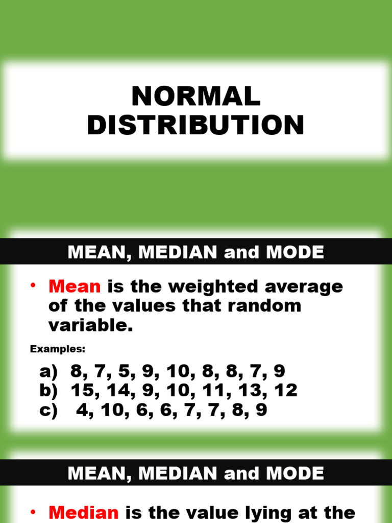 Normal Distribution: Mean, Median, Mode | PDF | Teaching Methods ...