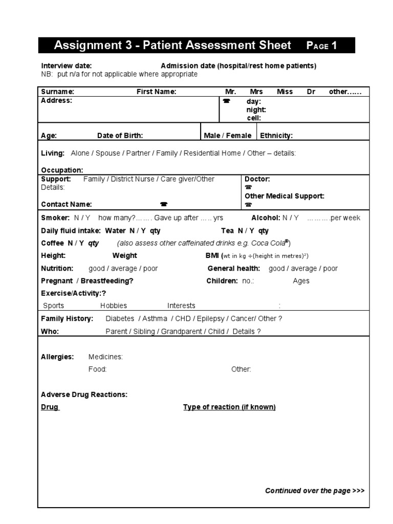 Patient Assessment Sheets | PDF | Pharmaceutical Drug | High Density ...