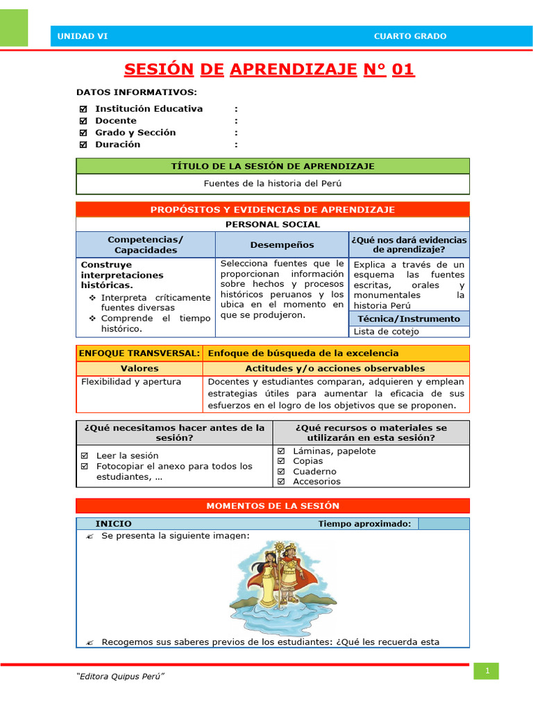 Sesiones de Aprendizaje - Unidad Didáctica VI - Editora Quipus Perú | PDF | Aprendizaje | Bailes