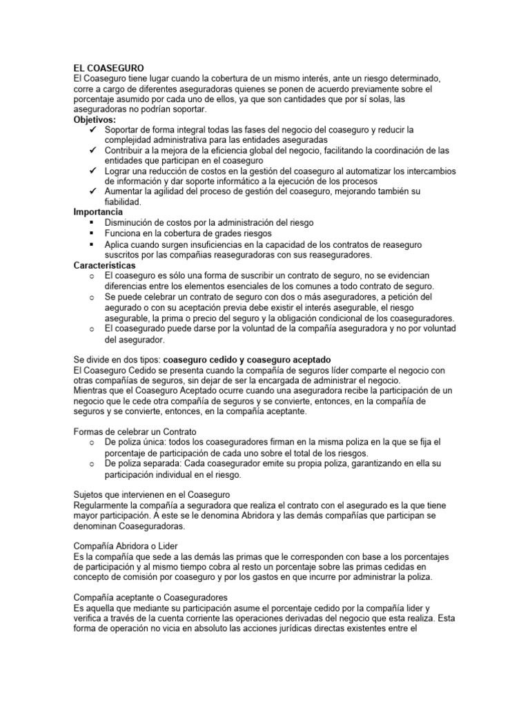 El Coaseguro y Reaseguro 3 e | PDF | Reaseguro | Seguro