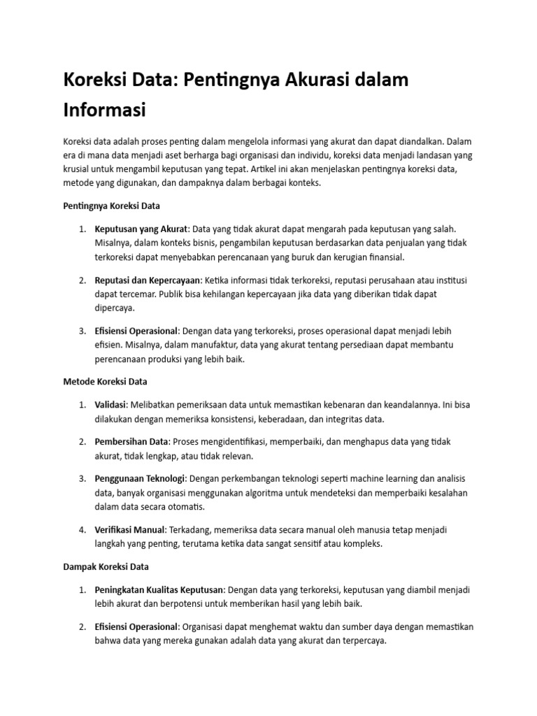 Pentingnya Koreksi Data untuk Keputusan Akurat | PDF