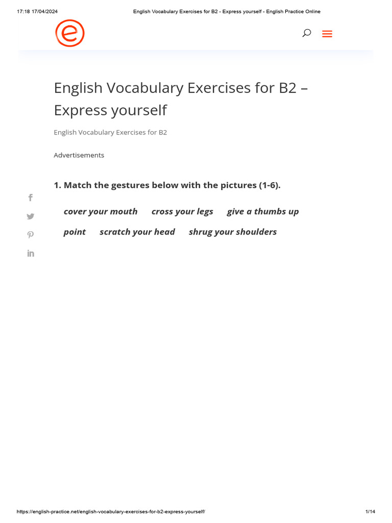 English Vocabulary Exercises For B2 - Express Yourself - English ...