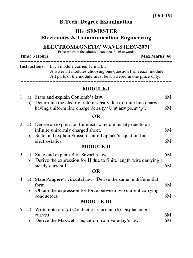 ECE III Sem Exam: Electromagnetic Waves | PDF | Waves | Maxwell's Equations