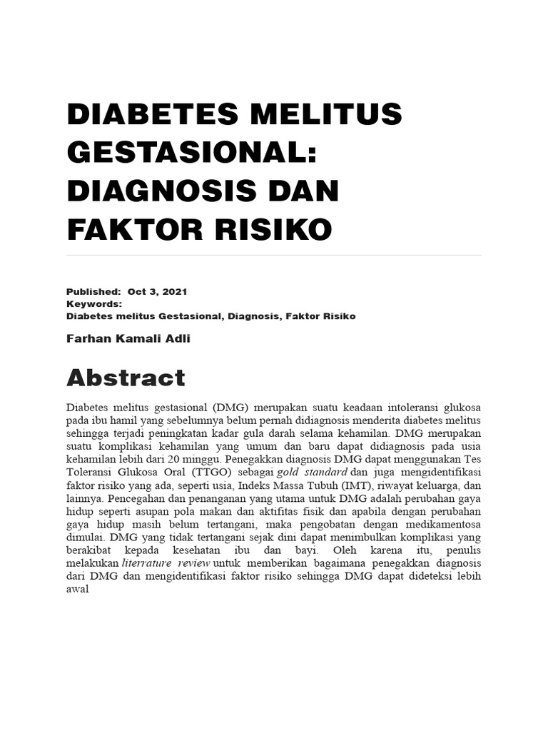 DIABETES MELITUS GESTASIONAL Jurnal | PDF | Kesehatan Holistik