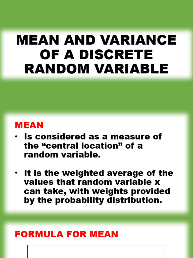 Q3 L3 - Mean and Variance of A Discrete Random Variable | PDF