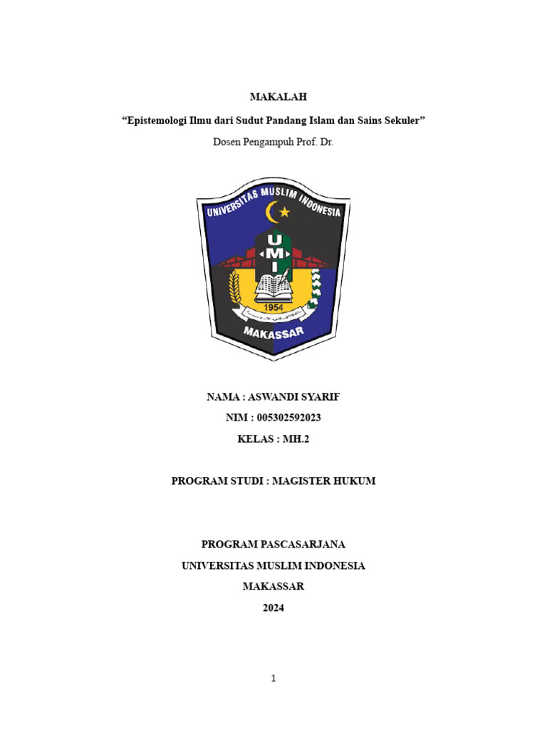 Epistemologi Ilmu Dari Sudut Pandang Isl | PDF | Filsafat
