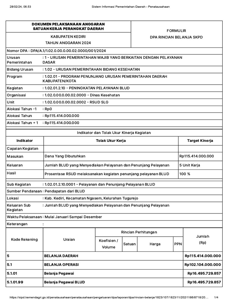 Sistem Informasi Pemerintahan Daerah - Penatausahaan RS SLG 2 Awal | PDF