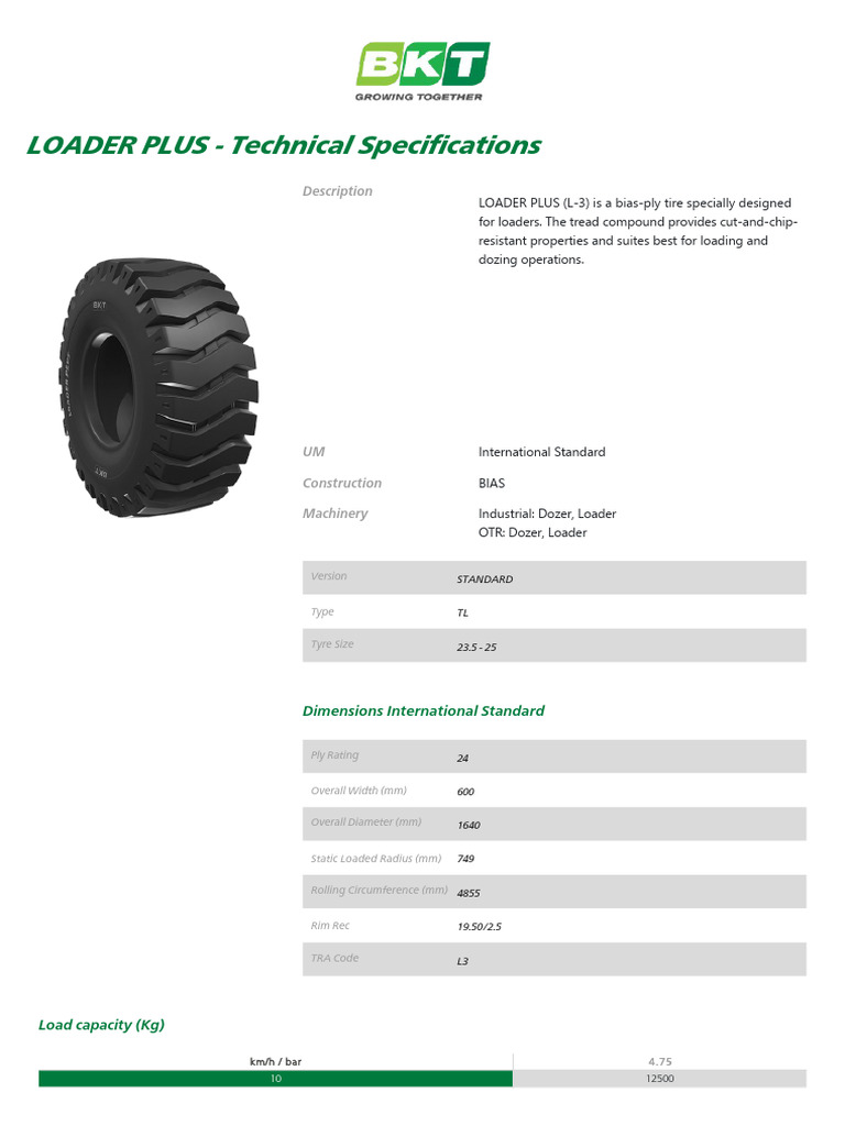 LOADER PLUS Tire Specifications L-3 | PDF | Tire