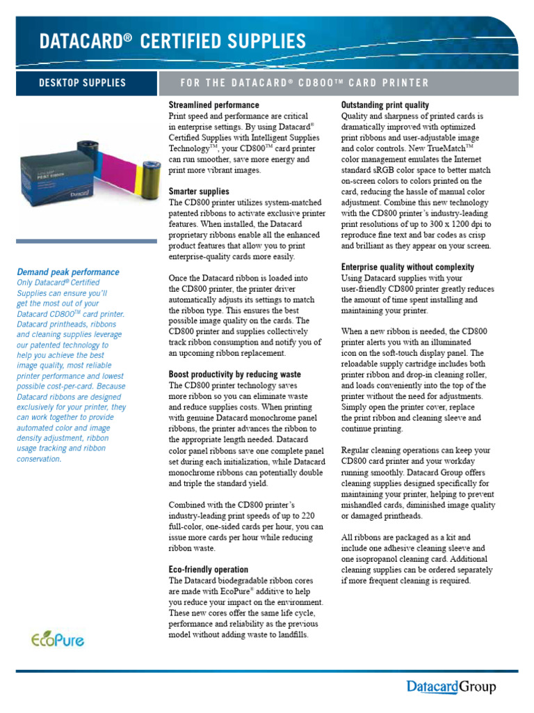 Datasheet-CD800-supplies | PDF | Printer (Computing) | Rgb Color Model