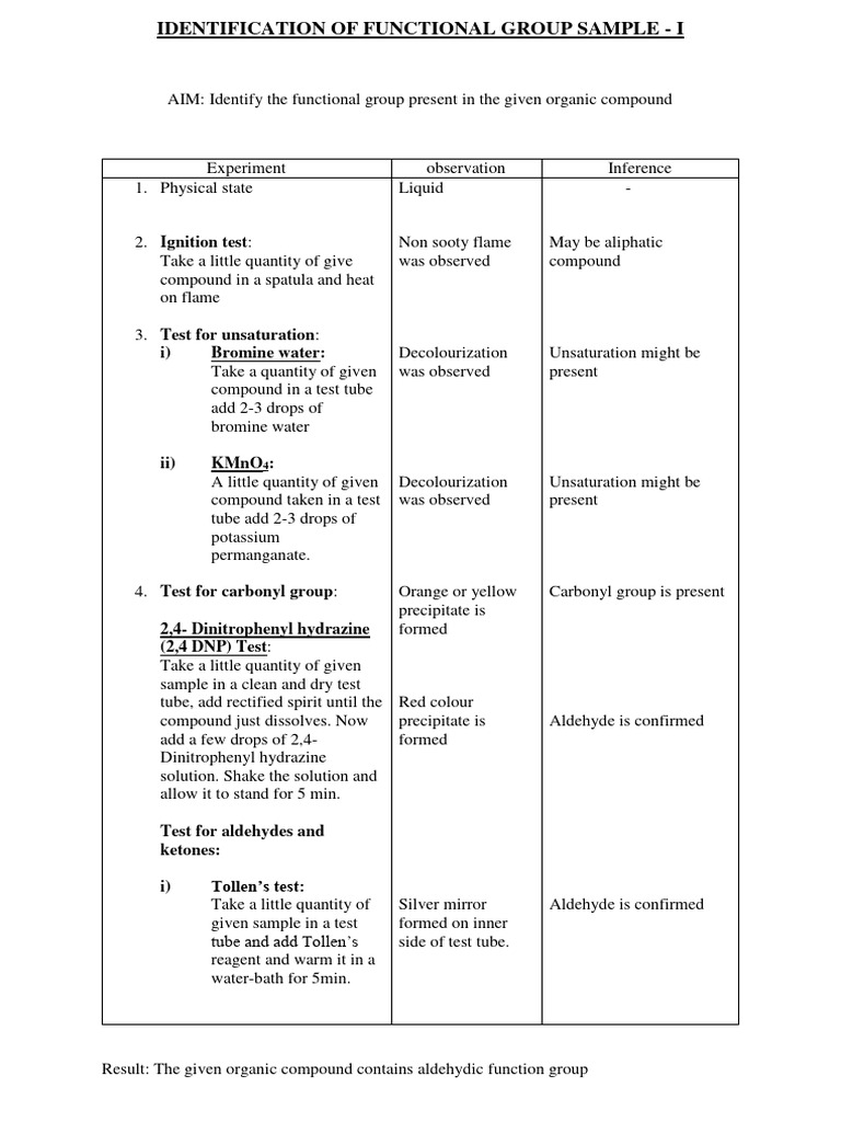 Organic Functional Group Analysis. | PDF | Aldehyde | Chemical Compounds