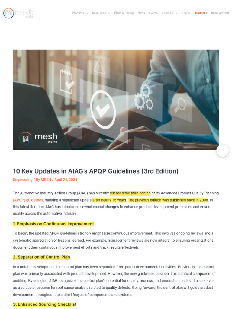 2-10 Key Updates in AIAG's APQP Guidelines (3rd Edition) - MESH Works ...