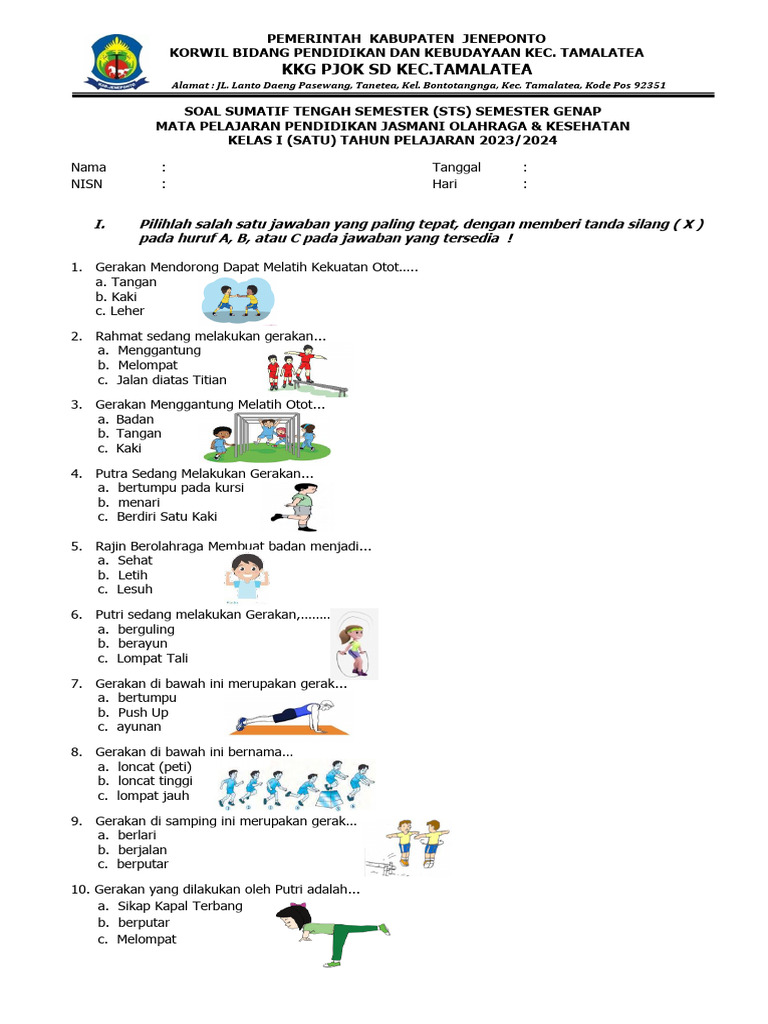 SOAL STS PJOK (Semester Genap) 2023-2024 | PDF