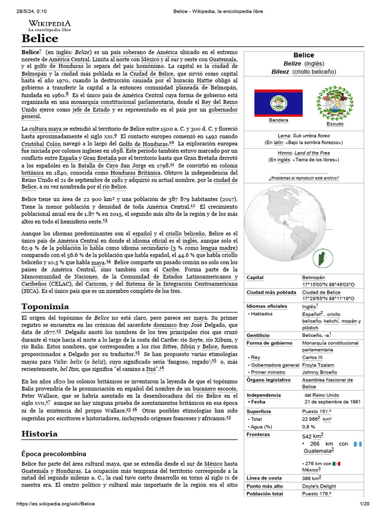 Belice - Wikipedia, La Enciclopedia Libre | PDF | Belice