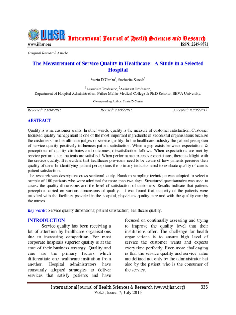 Healthcare Service Quality Study | PDF | Health Care | Patient