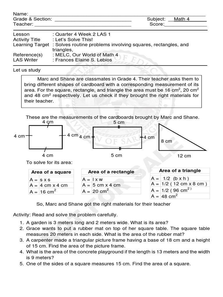 Enhanced MATH4-Q4 - wk2 - LAS - 1 | PDF | Home & Garden Enhanced MATH4-Q4 - wk2 - LAS - 1 | PDF | Home & Garden
