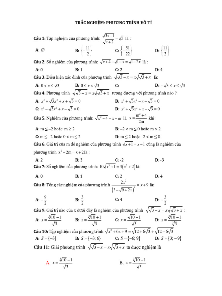9a3 Trac Nghiem PT | PDF