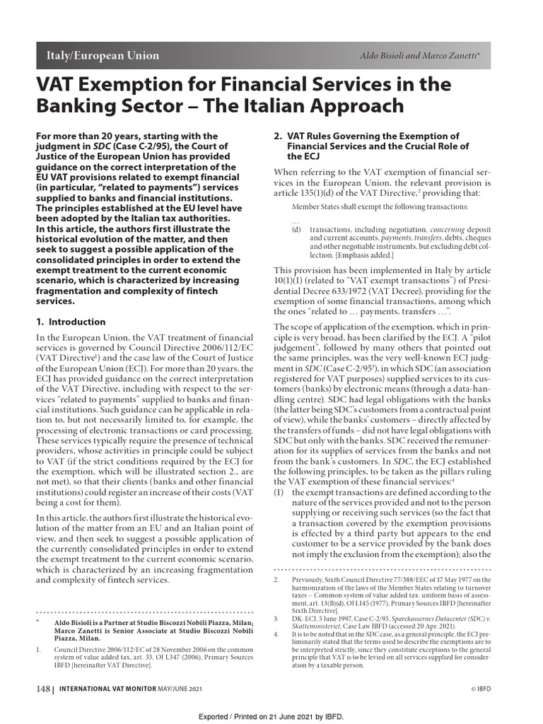 Articolo Su Ibfd Ab MZ 002 | PDF | Value Added Tax | Tax Exemption