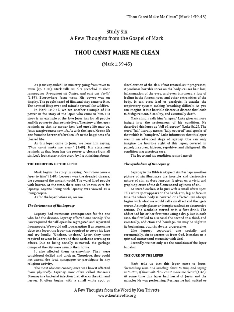 Study 6 THOU CANST MAKE ME CLEAN | PDF | Leprosy | Jesus