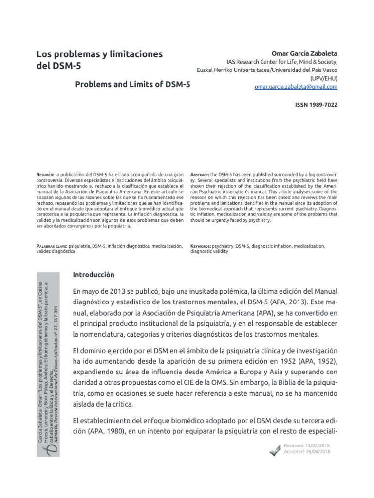 Los Problemas y Limitaciones Del DSM-5 | Descargar gratis PDF | Manual Diagnóstico y Estadístico ...