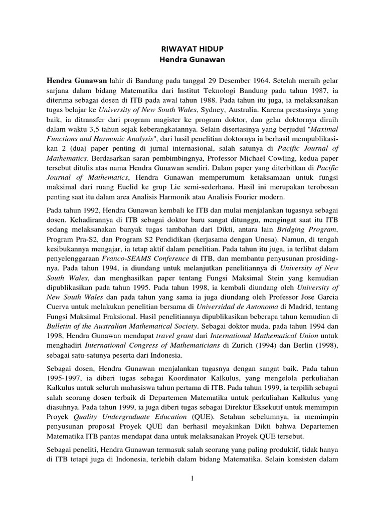 Riwayat Hidup Hendra Gunawan Naratif | PDF