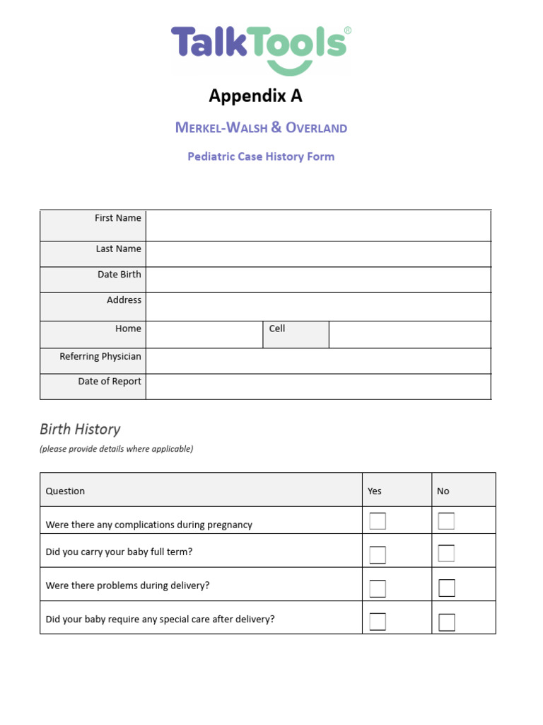 TOTs-Forms-Case-History-PEDIATRIC-updated | Download Free PDF ...