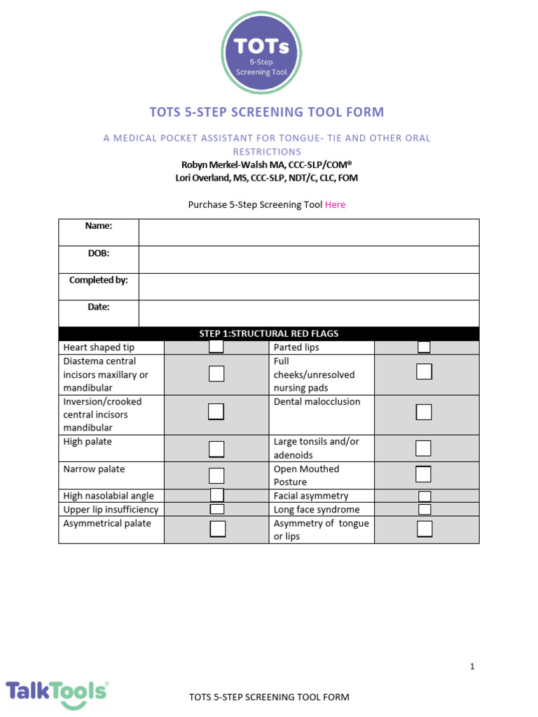 Tots 5 Step Screening Form Updated Download Free Pdf Tongue Lip