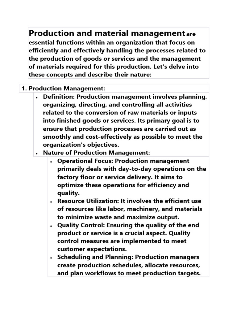 Production and Material Management Guide | PDF | Supply Chain | Supply ...
