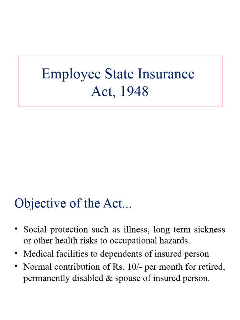 Overview of the Employees' State Insurance Act | PDF | Employment ...
