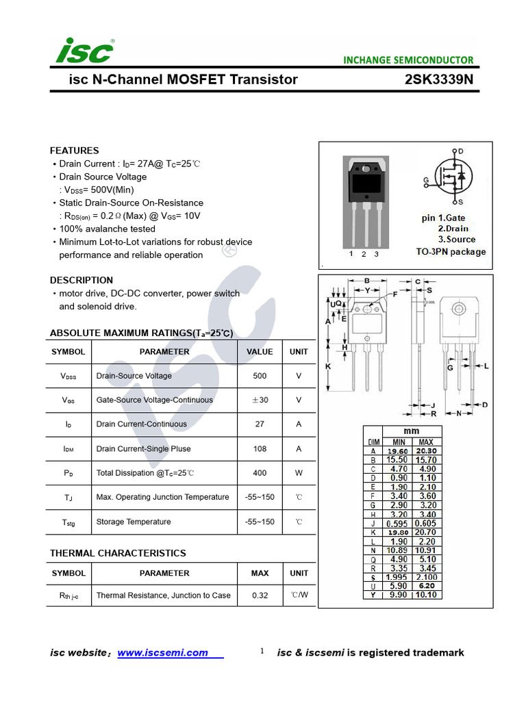 Datasheet Mosfet 2sk3339n | PDF | Field Effect Transistor | Mosfet