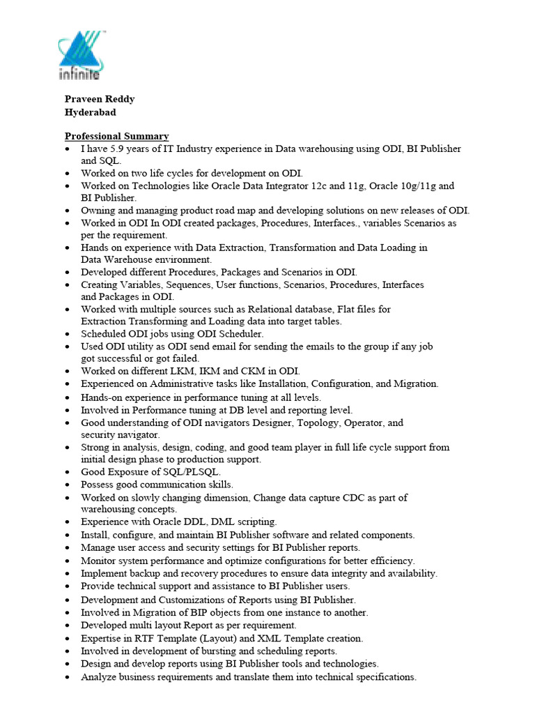 Data Warehousing & ODI Expertise Summary | PDF | Databases | Pl/Sql