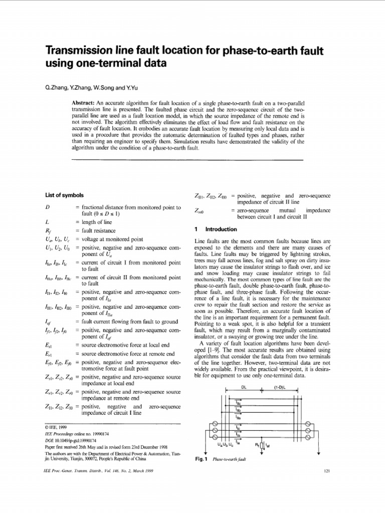 Zhang, Q., Zhang, Y., Song, W., & Yu, Y. (1999) - Transmission Line Fault Location For Phase-To ...