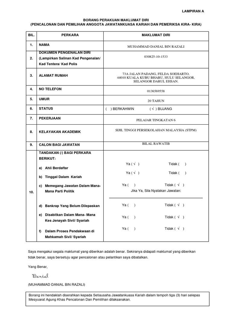 Borang Pencalonan Ajk Masjid | PDF
