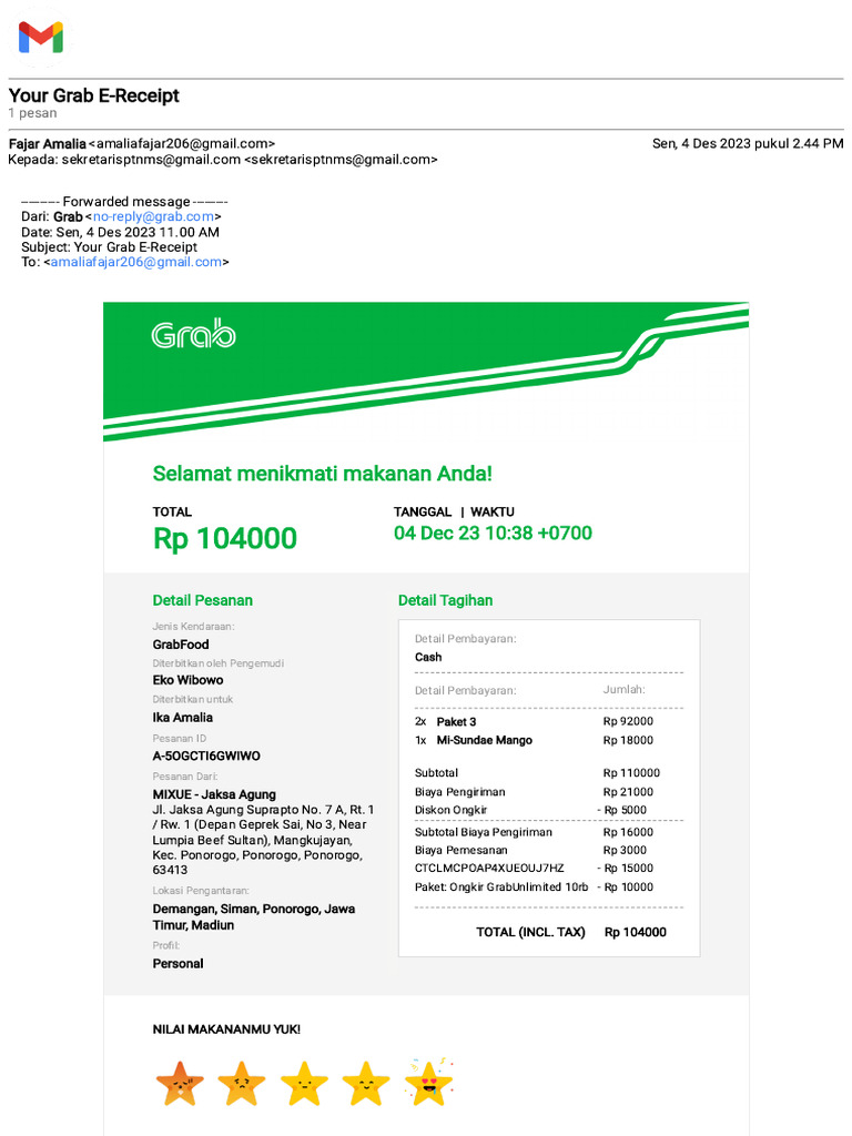 Gmail - Your Grab E-Receipt | PDF