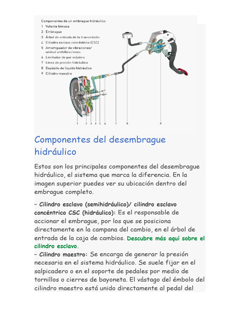 Componentes del Embrague Hidráulico | PDF | Embrague | Ingeniería mecánica