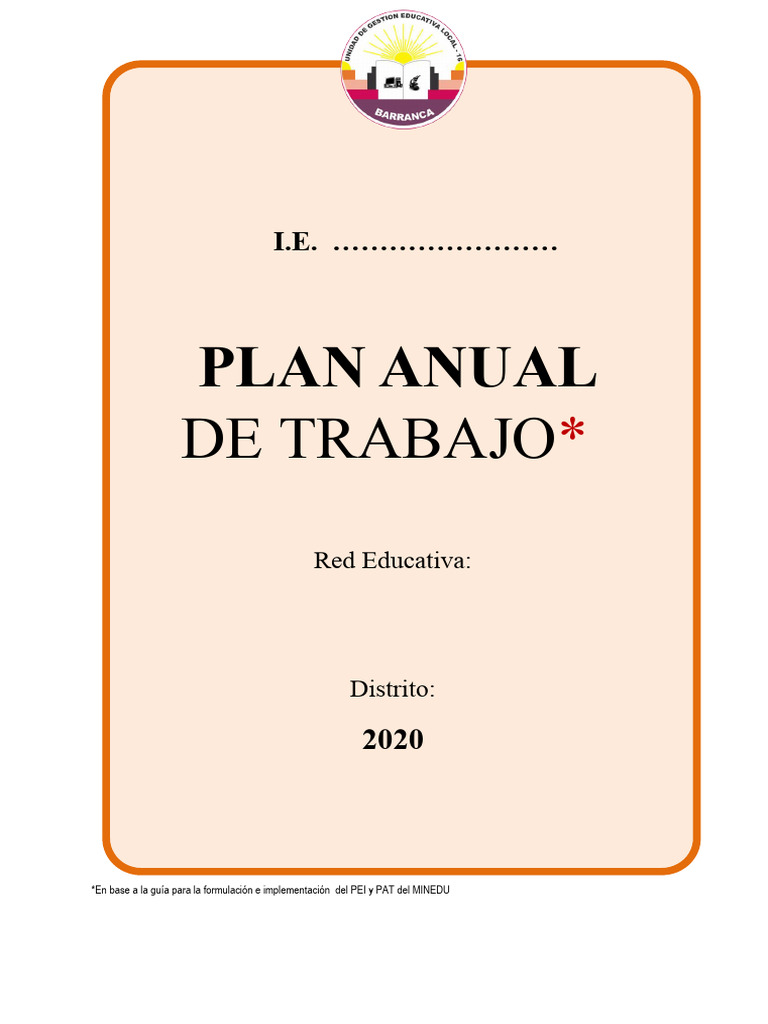 Plan Anual de Trabajo 2020 para IE | PDF