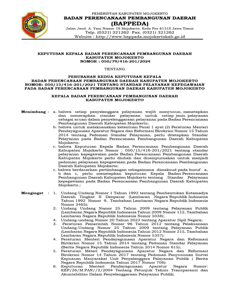 Dokumen Standar Pelayanan 2024 - Perubahan Ke Dua | PDF