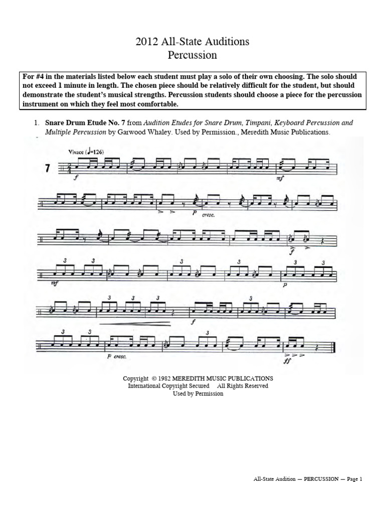 All State Auditions Percussion-Snare Drum | PDF
